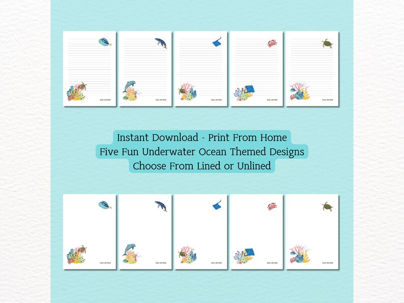 JW Letter Writing Paper Template, Underwater Ocean, Sea, Instant ...