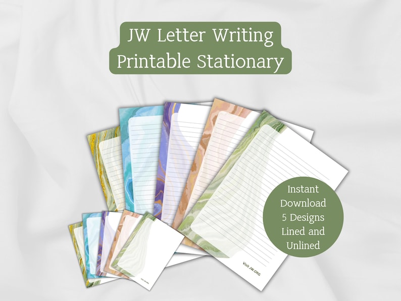 JW Letter Writing Paper Template, Geode Inspired Watercolour, Instant ...