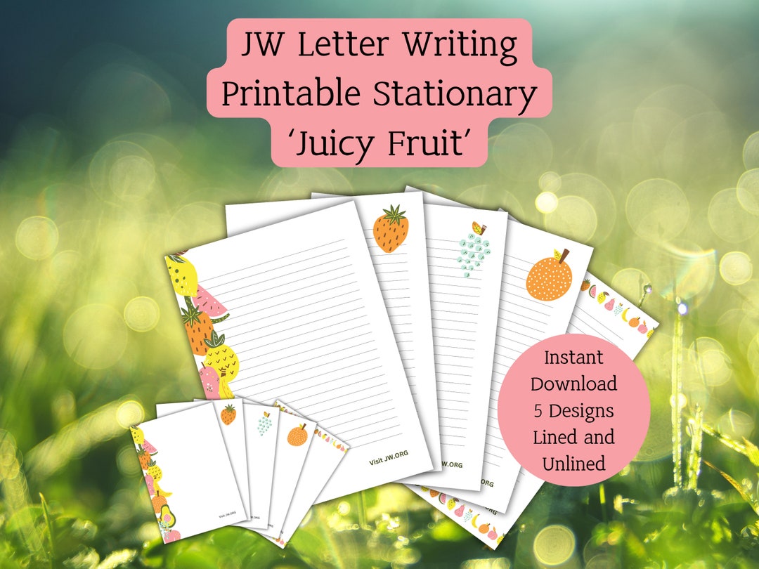 JW Letter Writing Paper Template, Juicy Fruit, Summer Vibe, Instant ...