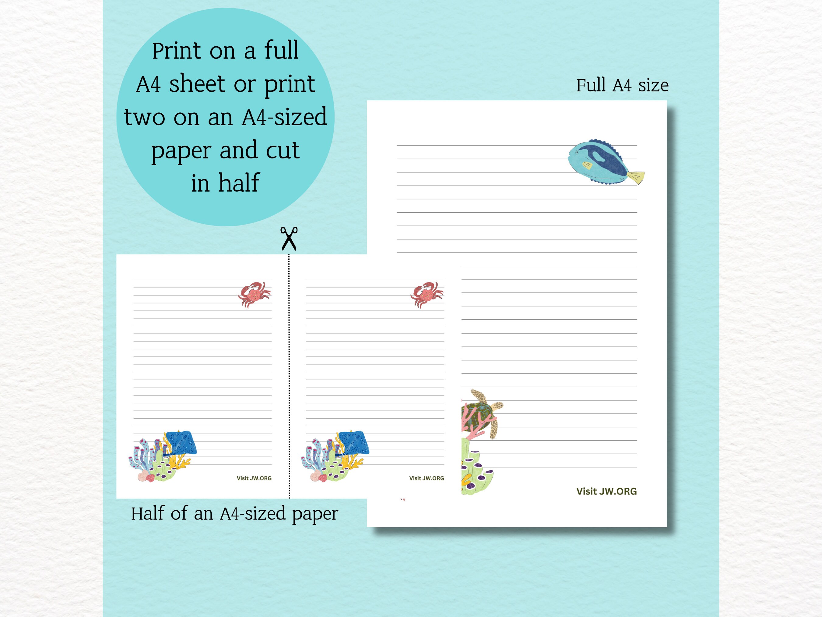JW Letter Writing Paper Template, Underwater Ocean, Sea, Instant ...