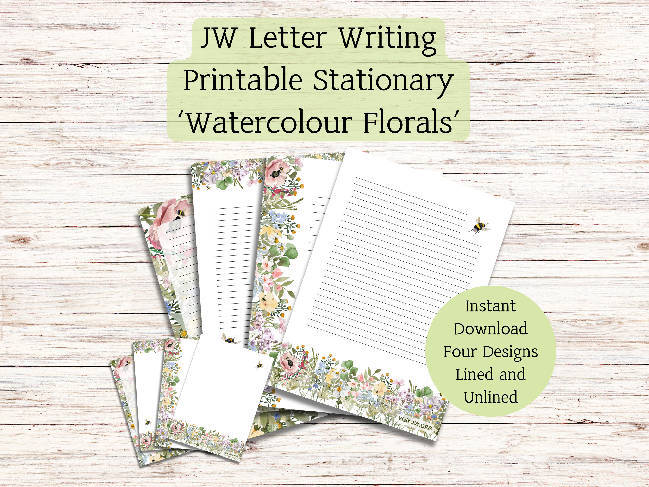 JW Letter Writing Paper Template, Watercolor Flower, Floral Stationary ...