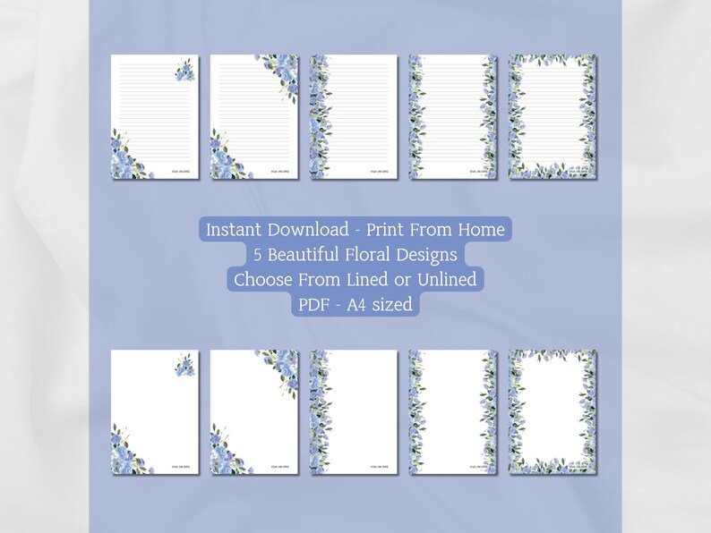 JW Letter Writing Paper Template, Blue Flowers Roses Hydrangeas Instant ...
