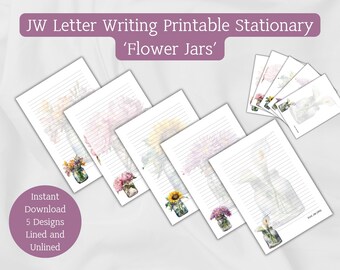JW Letter Writing Paper Template, Watercolor Flower, Floral Stationary ...
