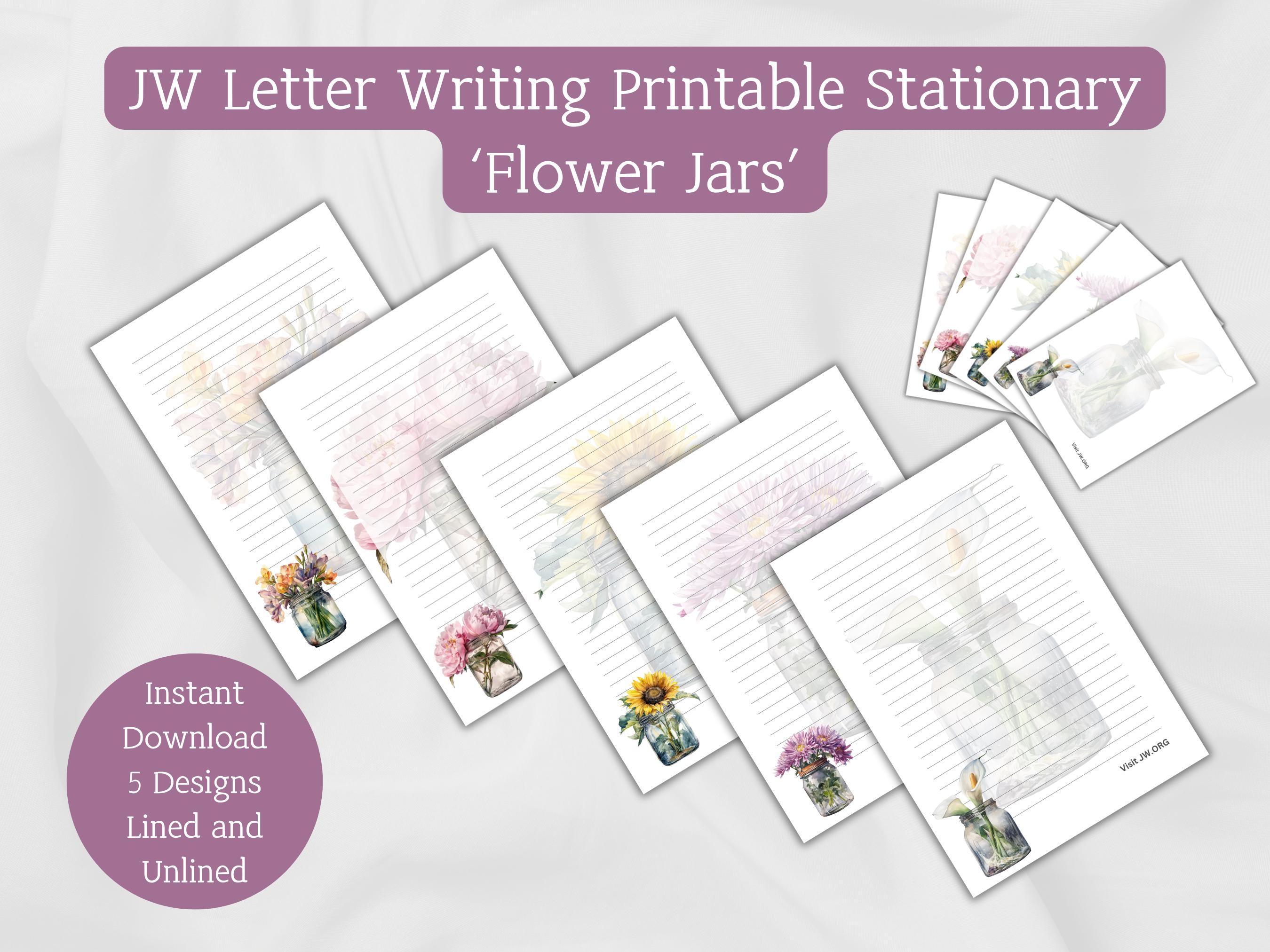 JW Letter Writing Paper Template, Flowers in Glass Jar, Instant ...