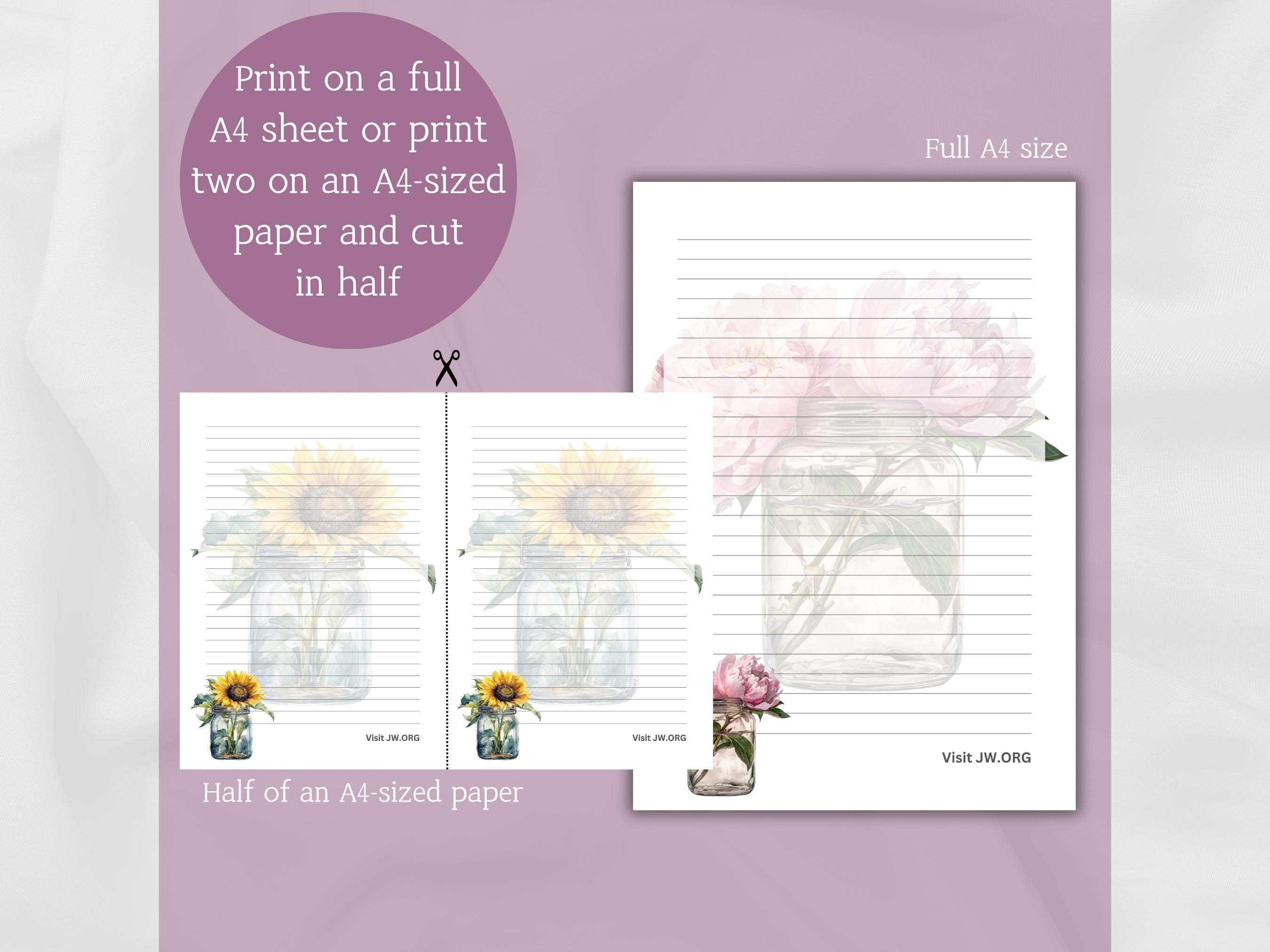 JW Letter Writing Paper Template, Flowers in Glass Jar, Instant ...