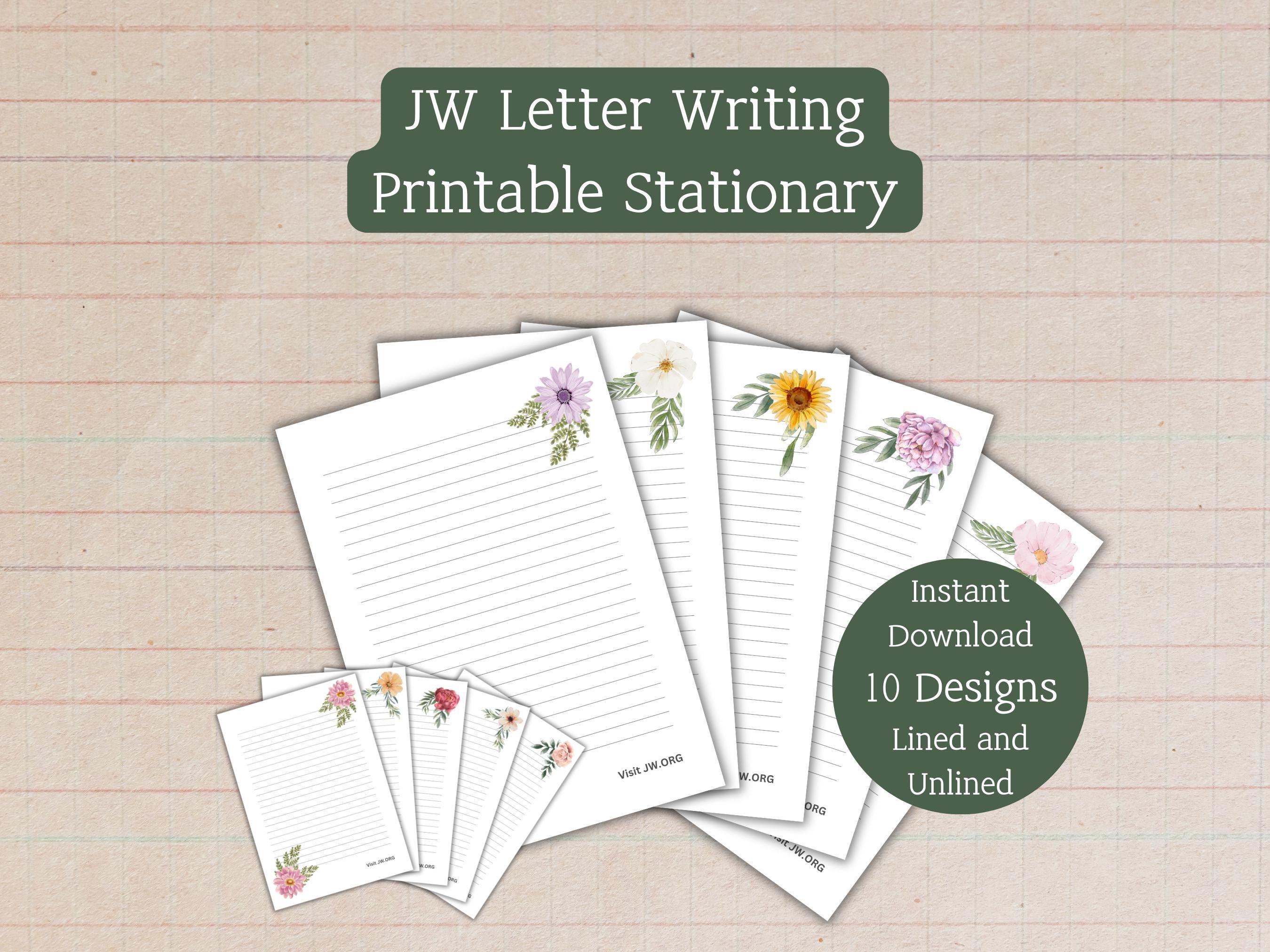 JW Letter Writing Paper Template, Romantic Watercolor Flowers, Instant ...