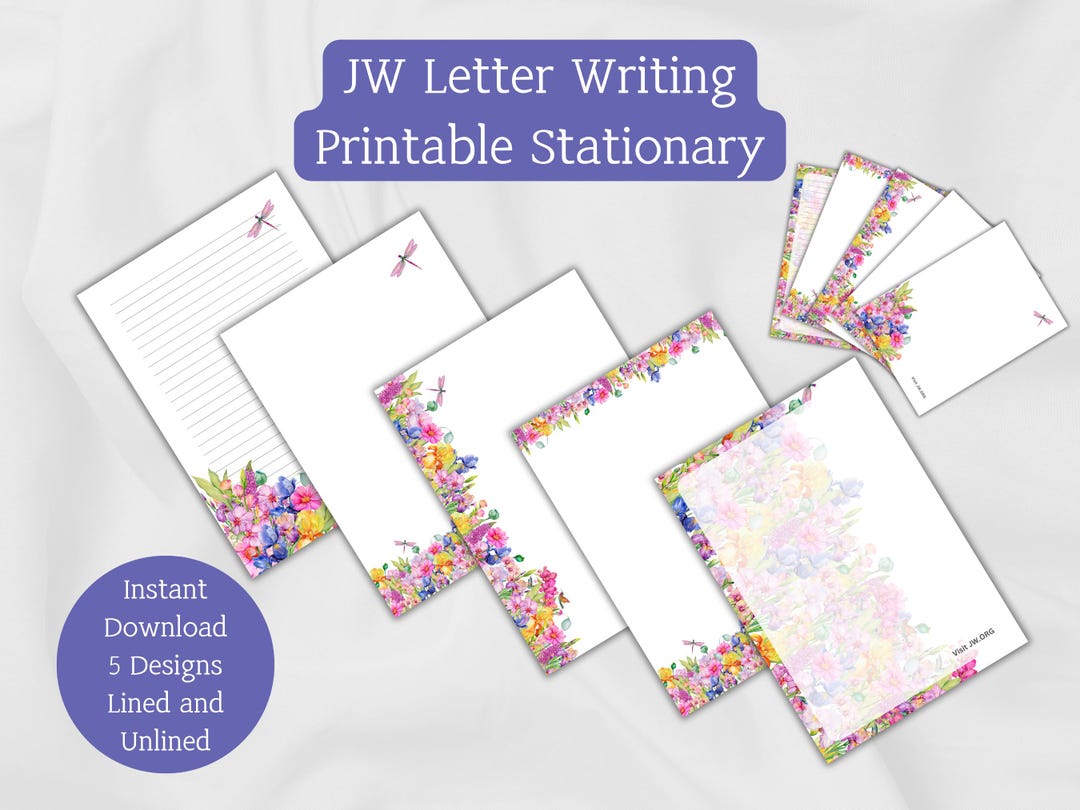 JW Letter Writing Paper Template, Bright Watercolour Flowers, Instant ...