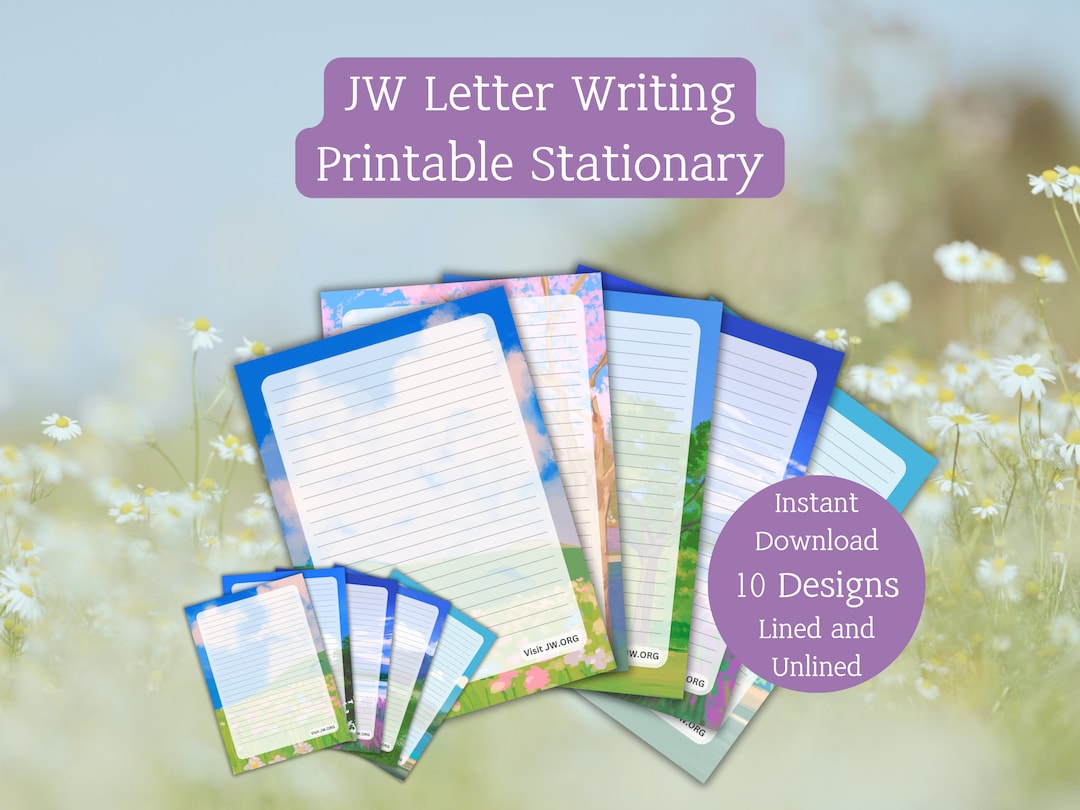 JW Letter Writing Paper Template, Watercolour Landscapes, Instant ...