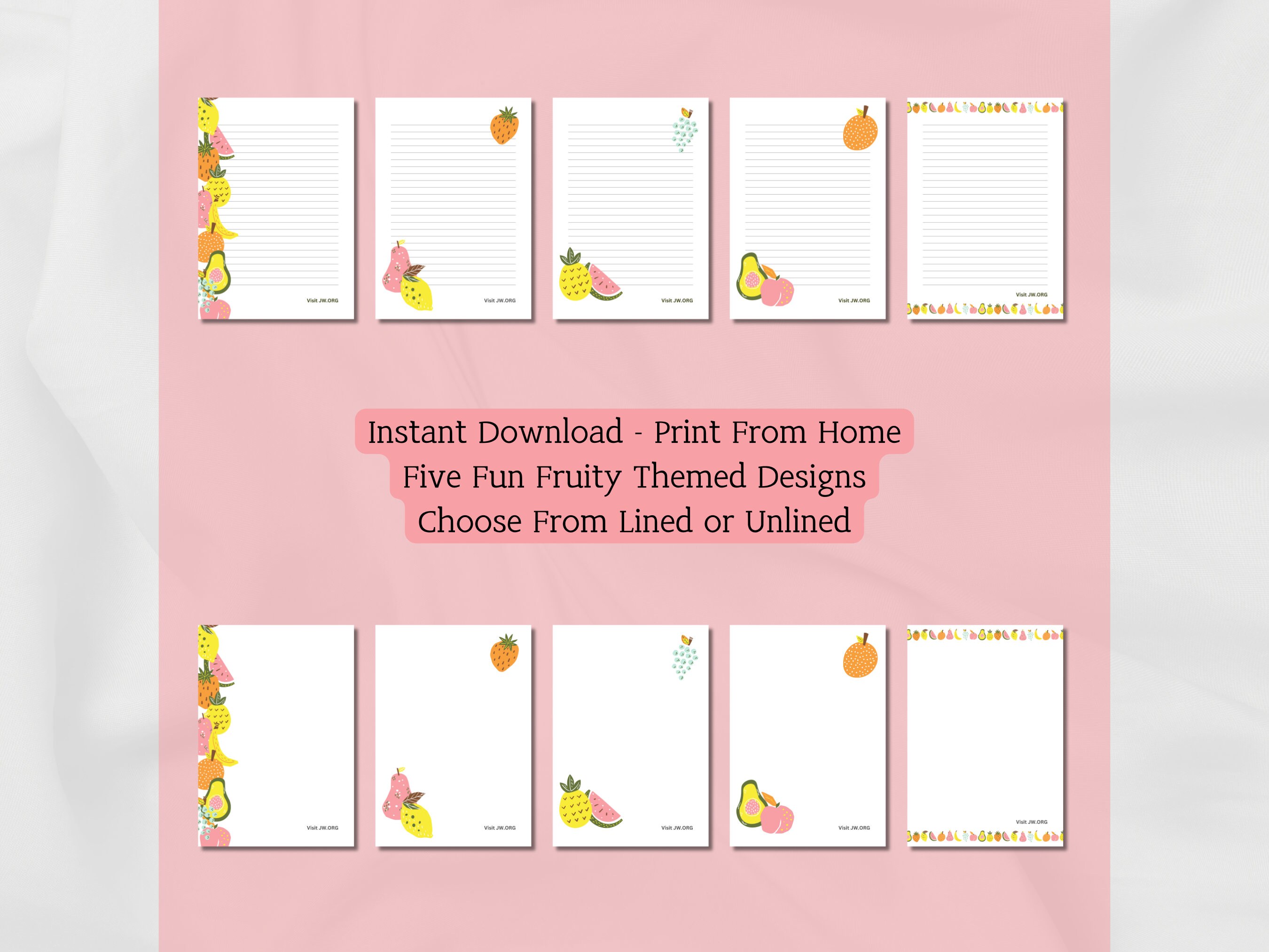JW Letter Writing Paper Template, Juicy Fruit, Summer Vibe, Instant ...
