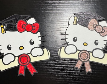 HK Glitter Graduation Topper | Kitty Flower Bouquet Topper, Kitty Cut ...