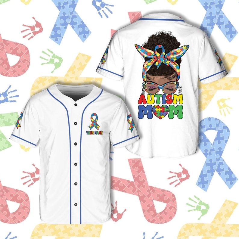 Personalized Autism Awareness Month Baseball Jersey Custom Afro Messy ...