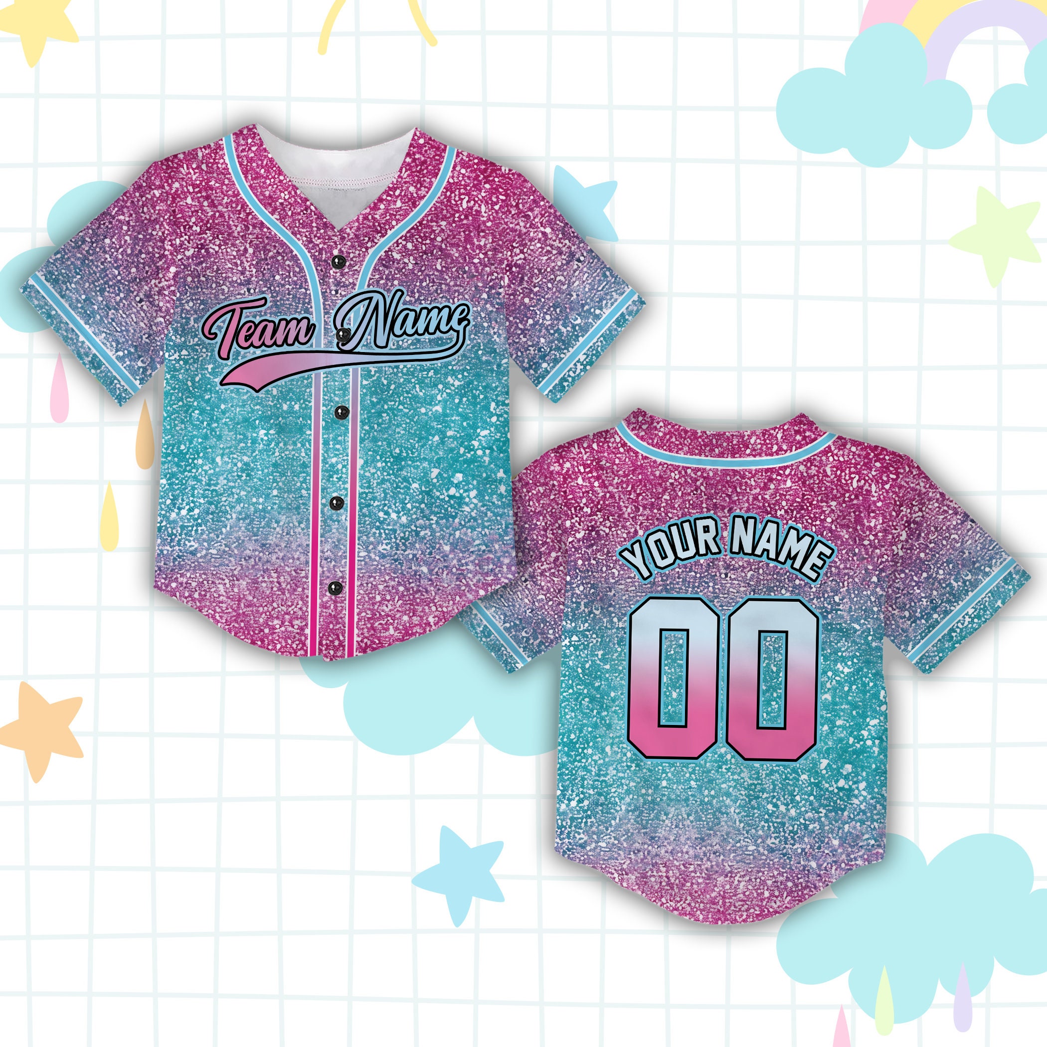 Custom Ombre Fraud Glitter Color Baseball Jersey Piping Line ...