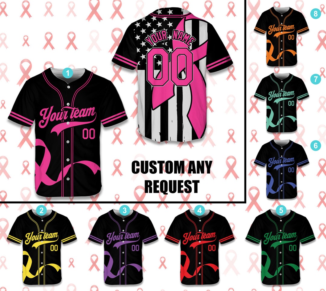 Personalize American Flag Cancer Awareness Baseball Jersey Ribbon ...