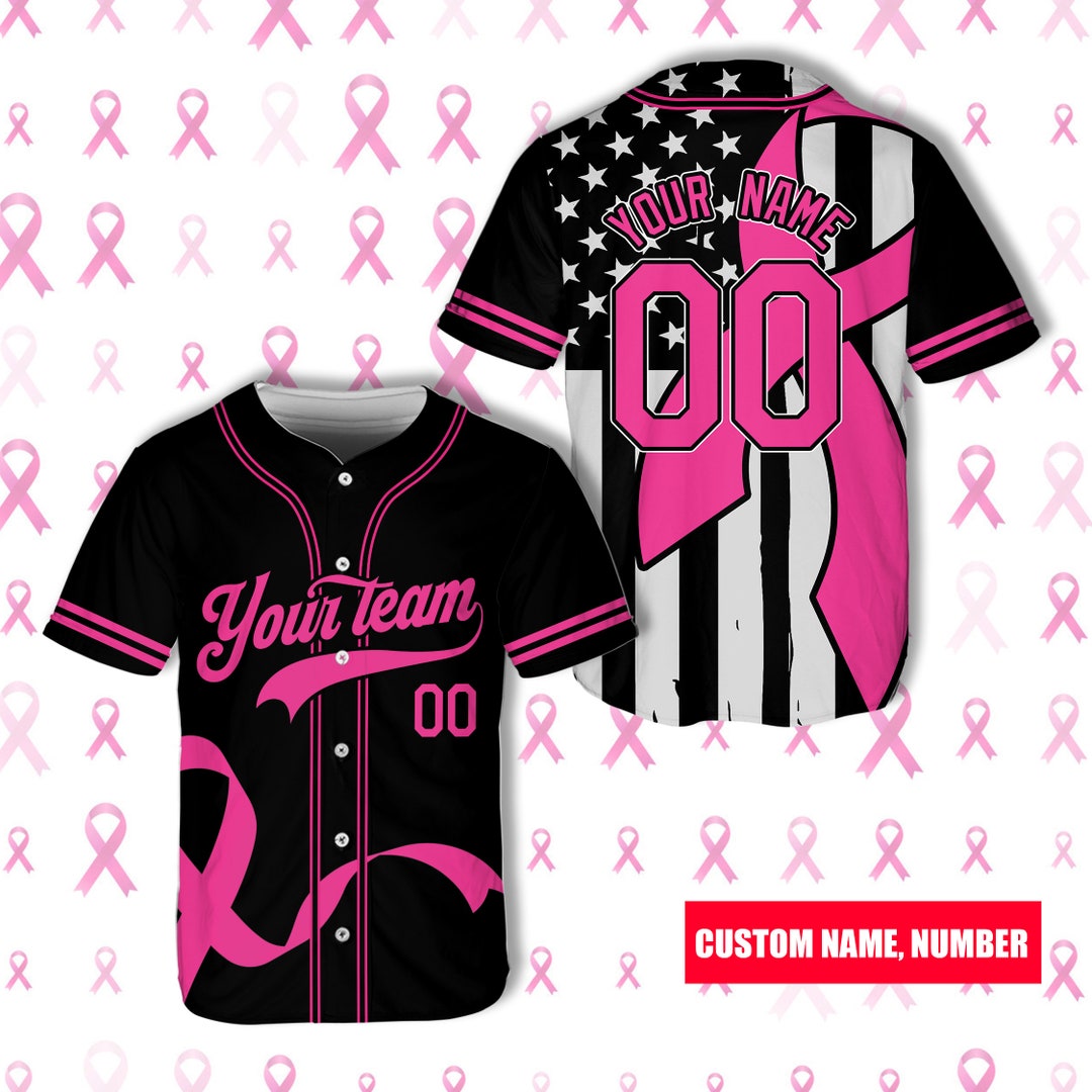 Personalize Breast Cancer Awareness Baseball Jersey Pink Ribbon ...