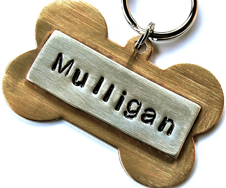 Dog Tag Custom Pet Id Tag LARGE Brass Bone With Sterling Etsy