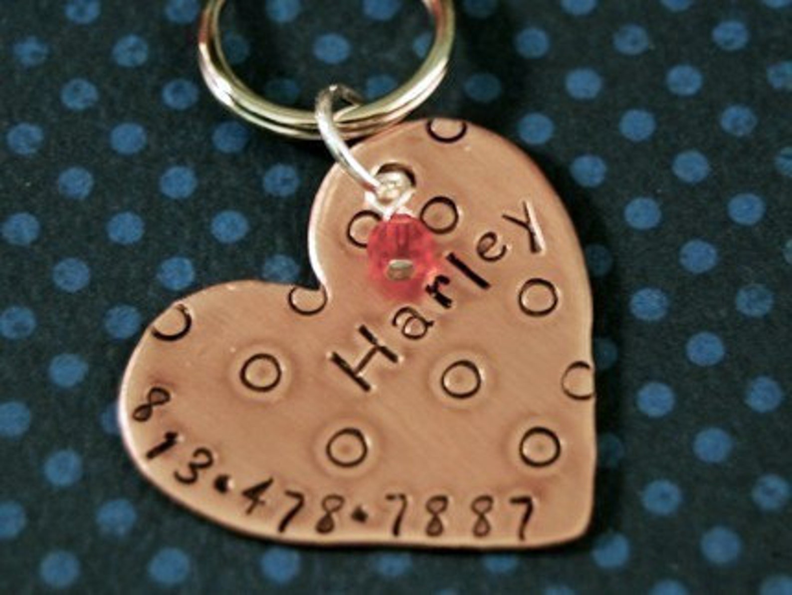 Custom Pet Id Tag / Harley Heart Copper Large Heart With Polka - Etsy
