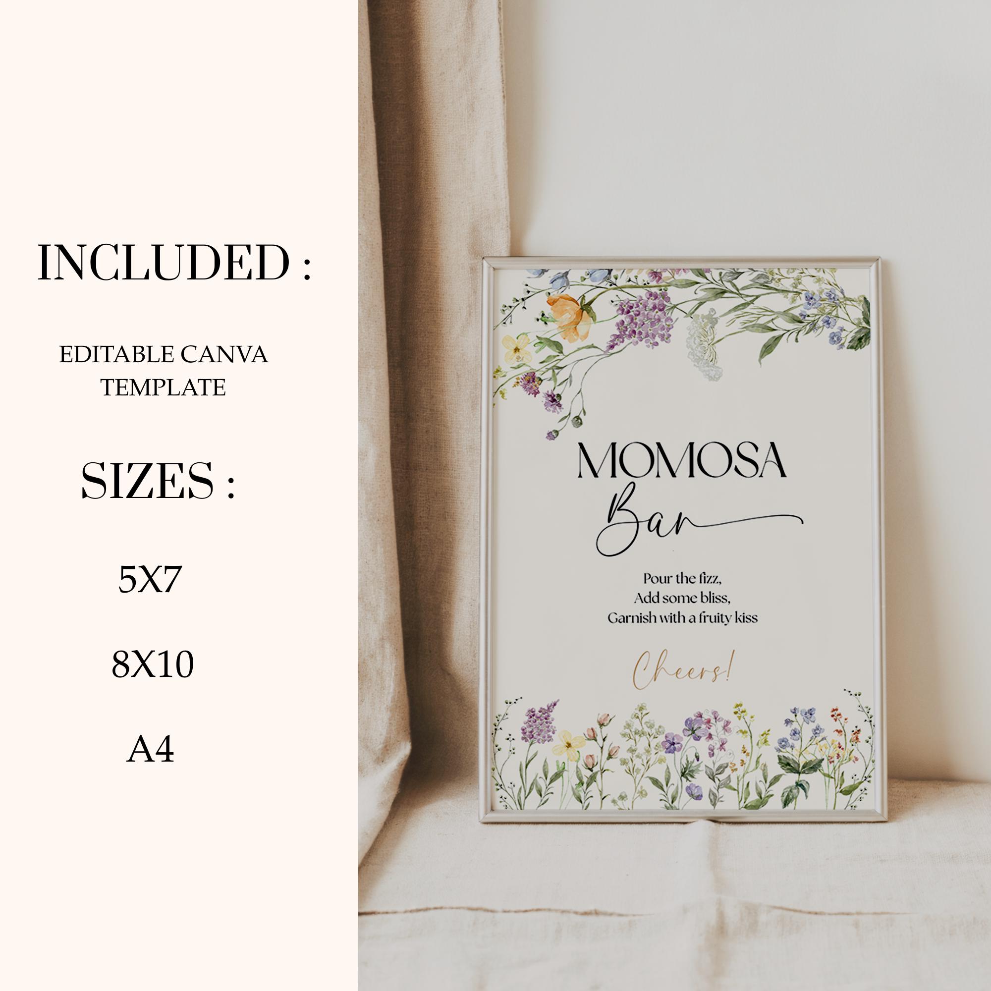Momosa Bar Sign Template | Floral Customizable Beige Baby Shower Sign ...