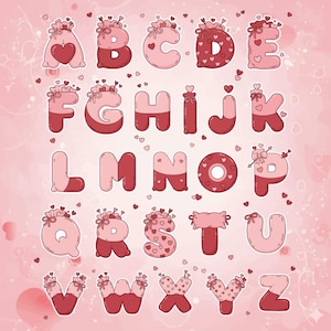 Sweetheart Doodle Alphabet Clipart: Pink & Red Love Letters (digital ...