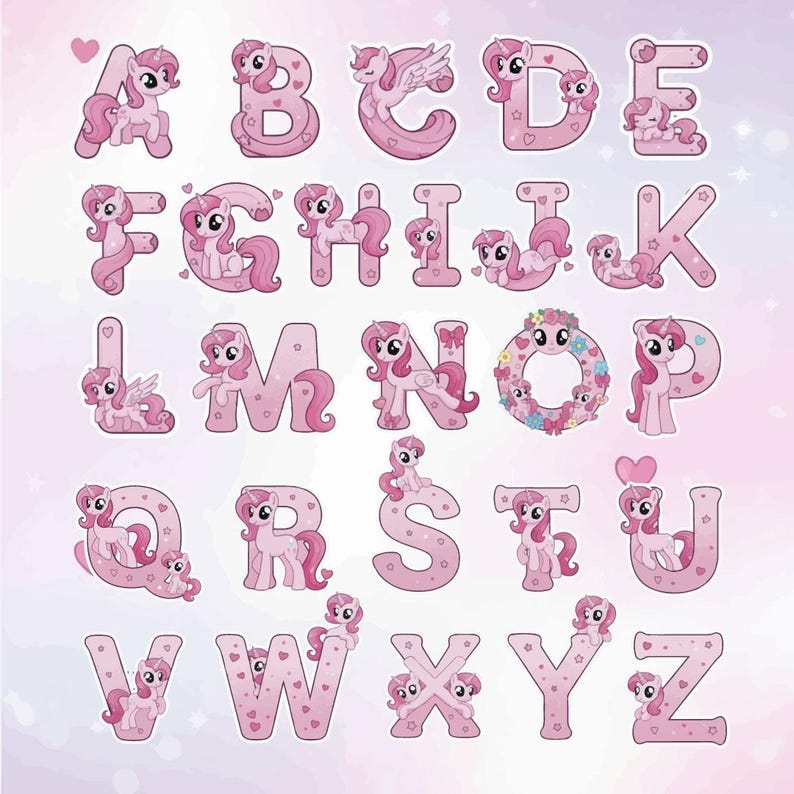 Pink Pony Alphabet Clipart: A-Z Unicorn Letters (digital Download) - Etsy