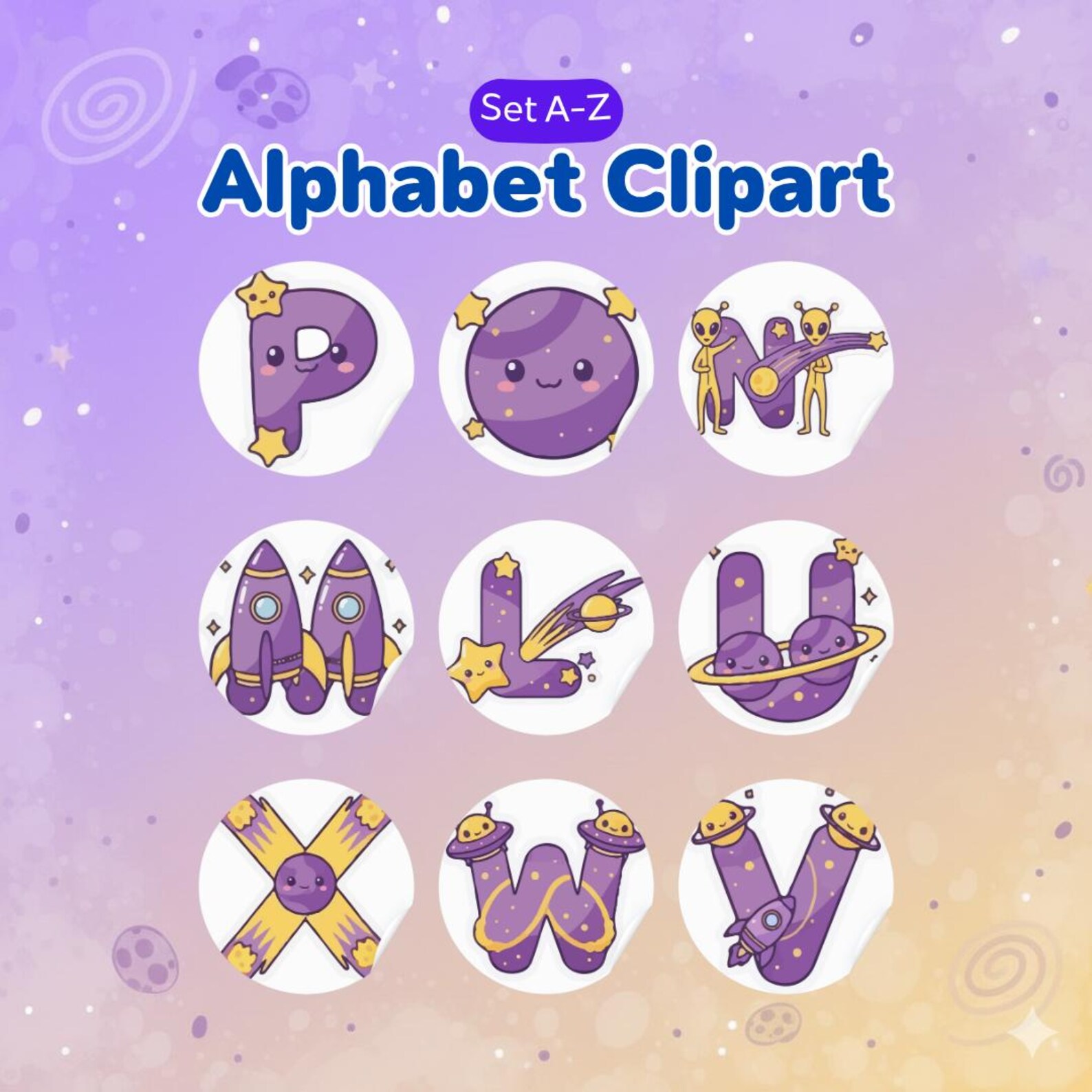 Space Alphabet Clipart – Galaxy Letters A–Z (PNG SVG EPS) Digital ...