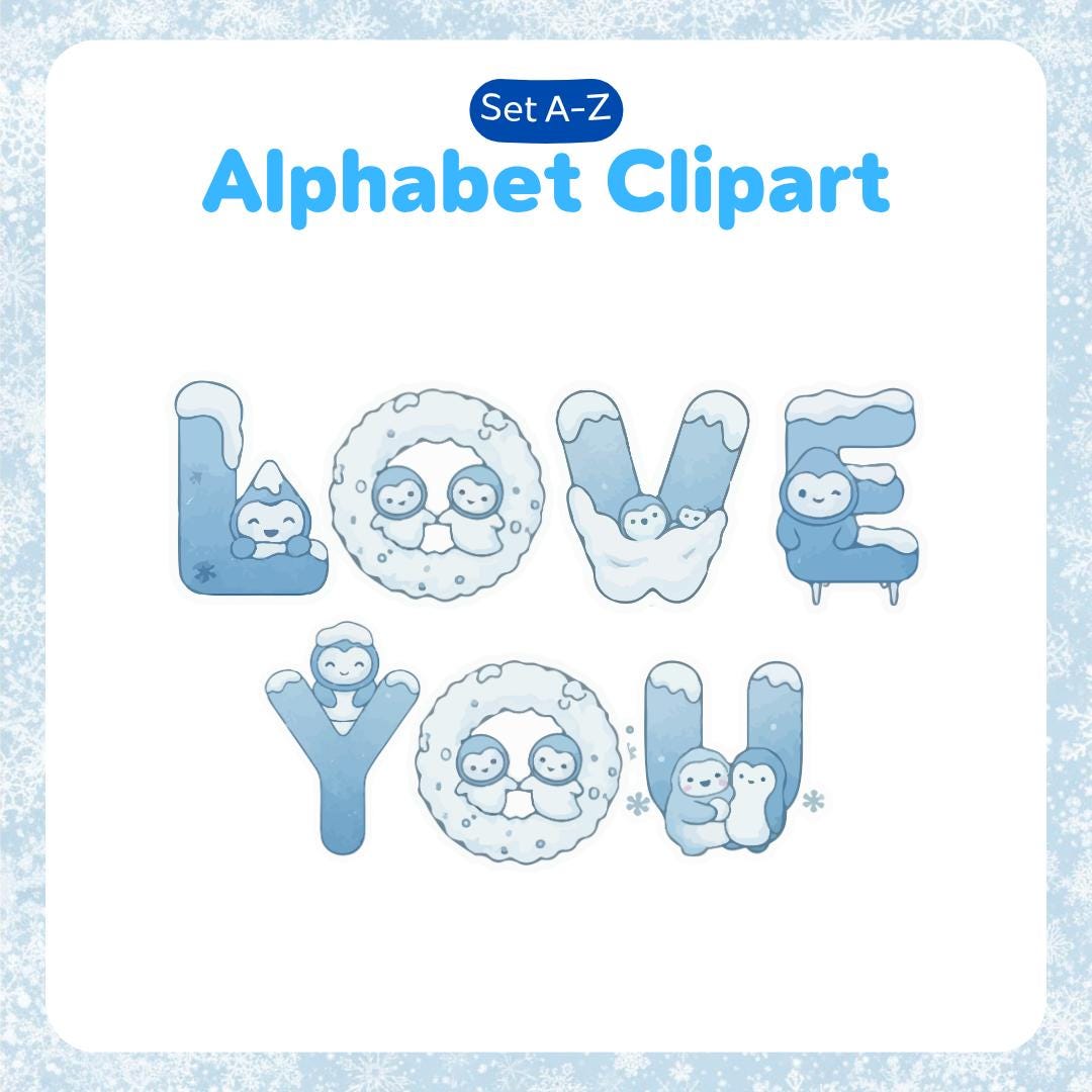 Winter Alphabet Clipart | Snow Font With Animals (PNG, SVG, EPS) - Etsy