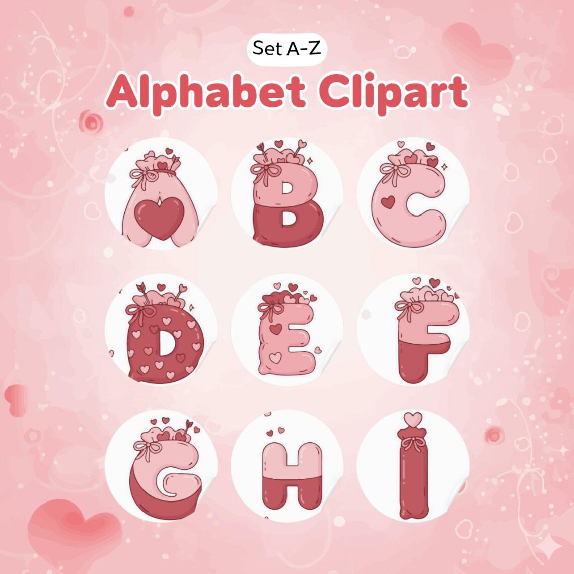 Sweetheart Doodle Alphabet Clipart: Pink & Red Love Letters (digital ...