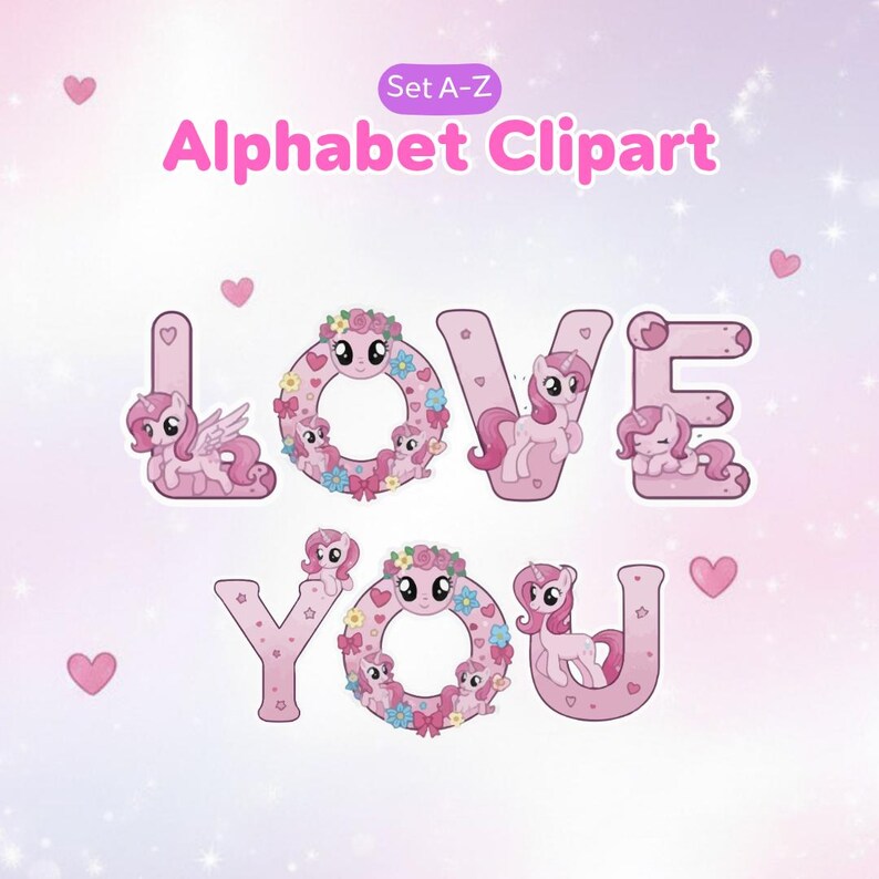 Pink Pony Alphabet Clipart: A-Z Unicorn Letters (digital Download) - Etsy