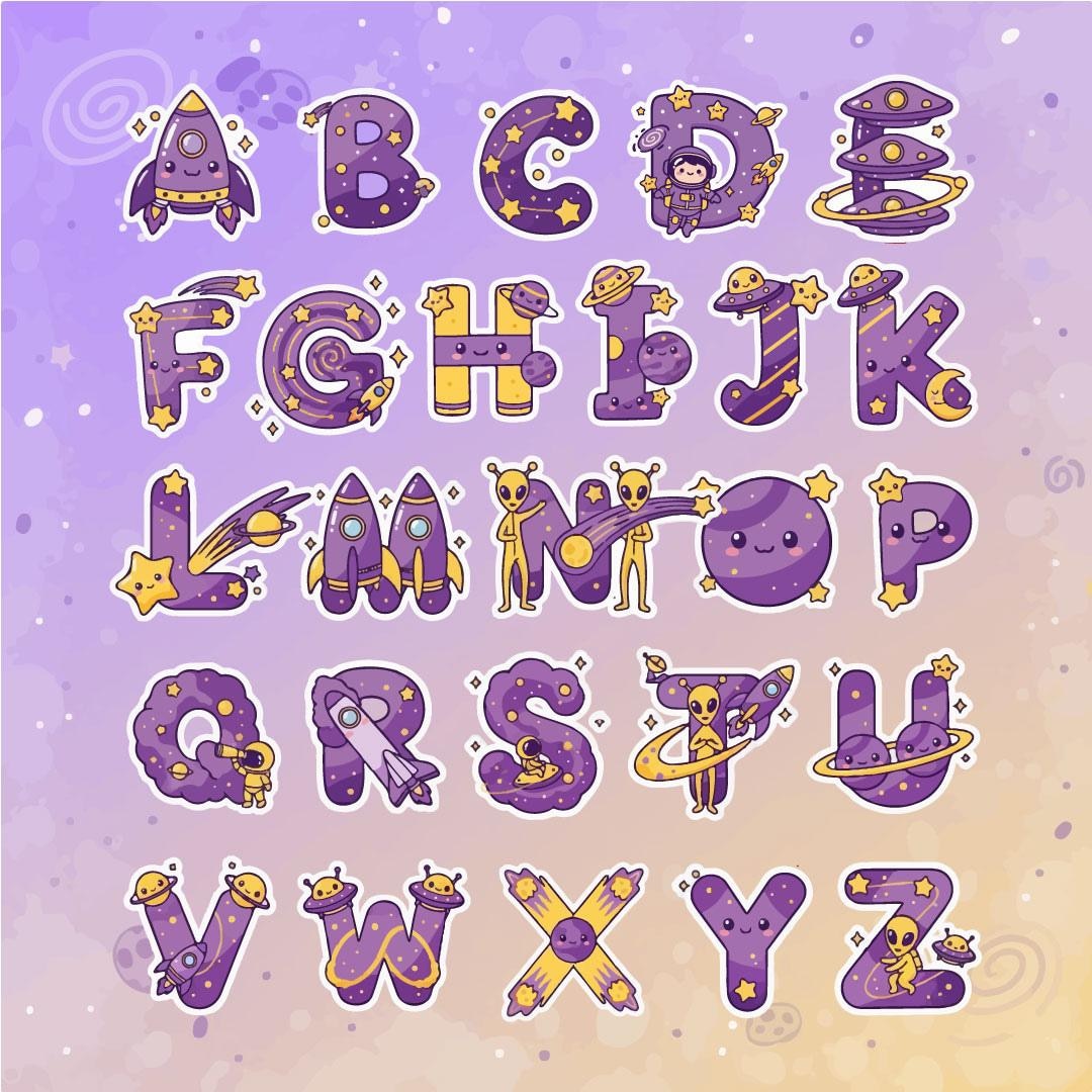 Space Alphabet Clipart – Galaxy Letters A–Z (PNG SVG EPS) Digital ...