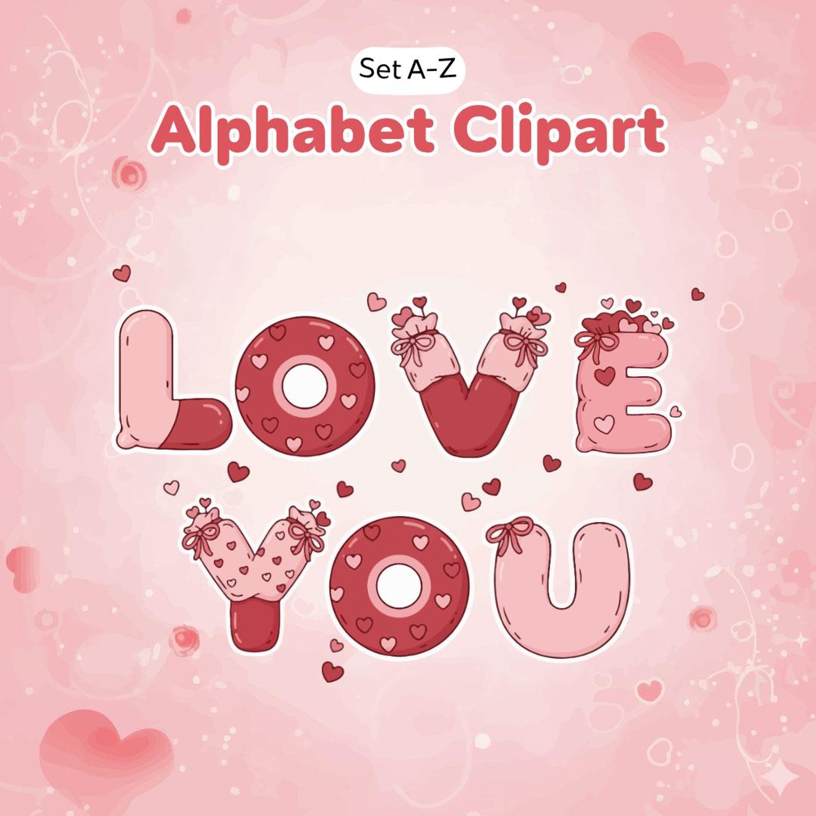 Sweetheart Doodle Alphabet Clipart: Pink & Red Love Letters (digital ...