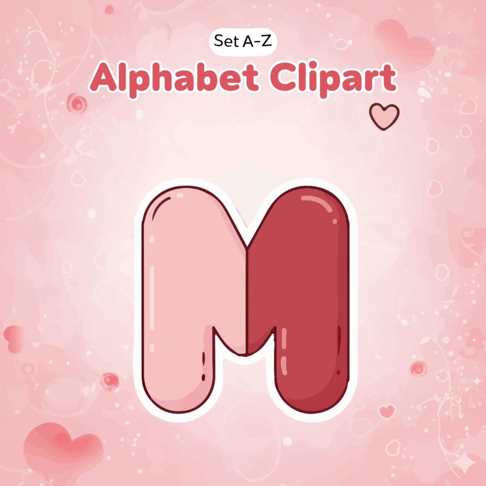 Sweetheart Doodle Alphabet Clipart: Pink & Red Love Letters (digital ...