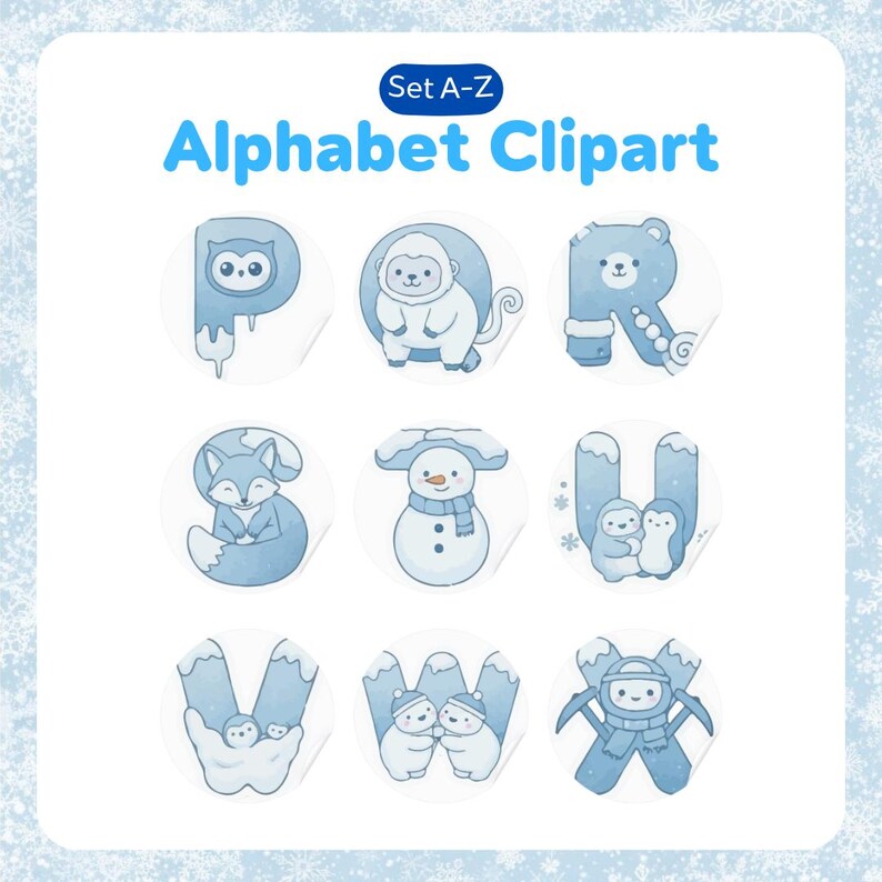 Winter Alphabet Clipart | Snow Font With Animals (PNG, SVG, EPS) - Etsy
