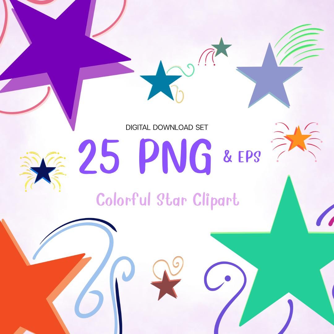 Colorful Star Clipart Set: 25 PNG & EPS Designs (digital Download) - Etsy