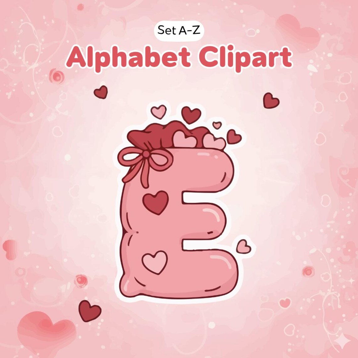 Sweetheart Doodle Alphabet Clipart: Pink & Red Love Letters (digital ...