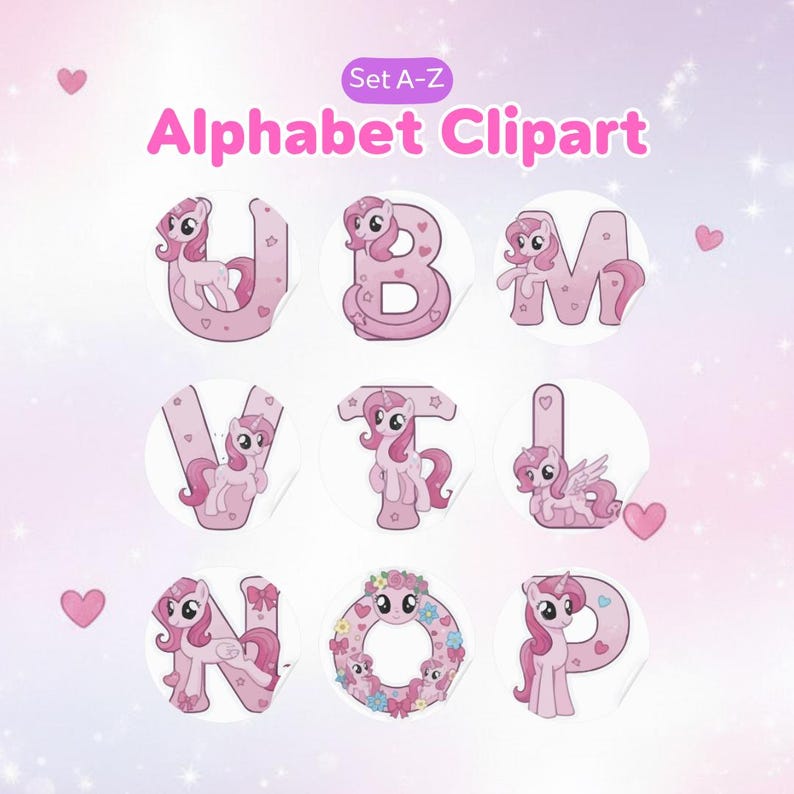 Pink Pony Alphabet Clipart: A-Z Unicorn Letters (digital Download) - Etsy