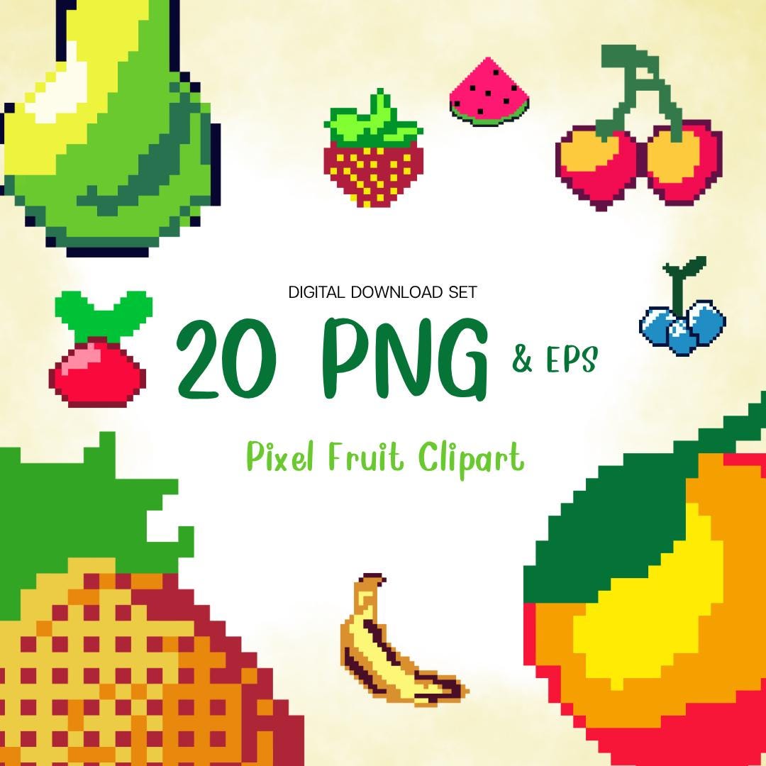 Retro Pixel Art Fruit Clipart Bundle: 20 PNG & EPS (digital Download ...