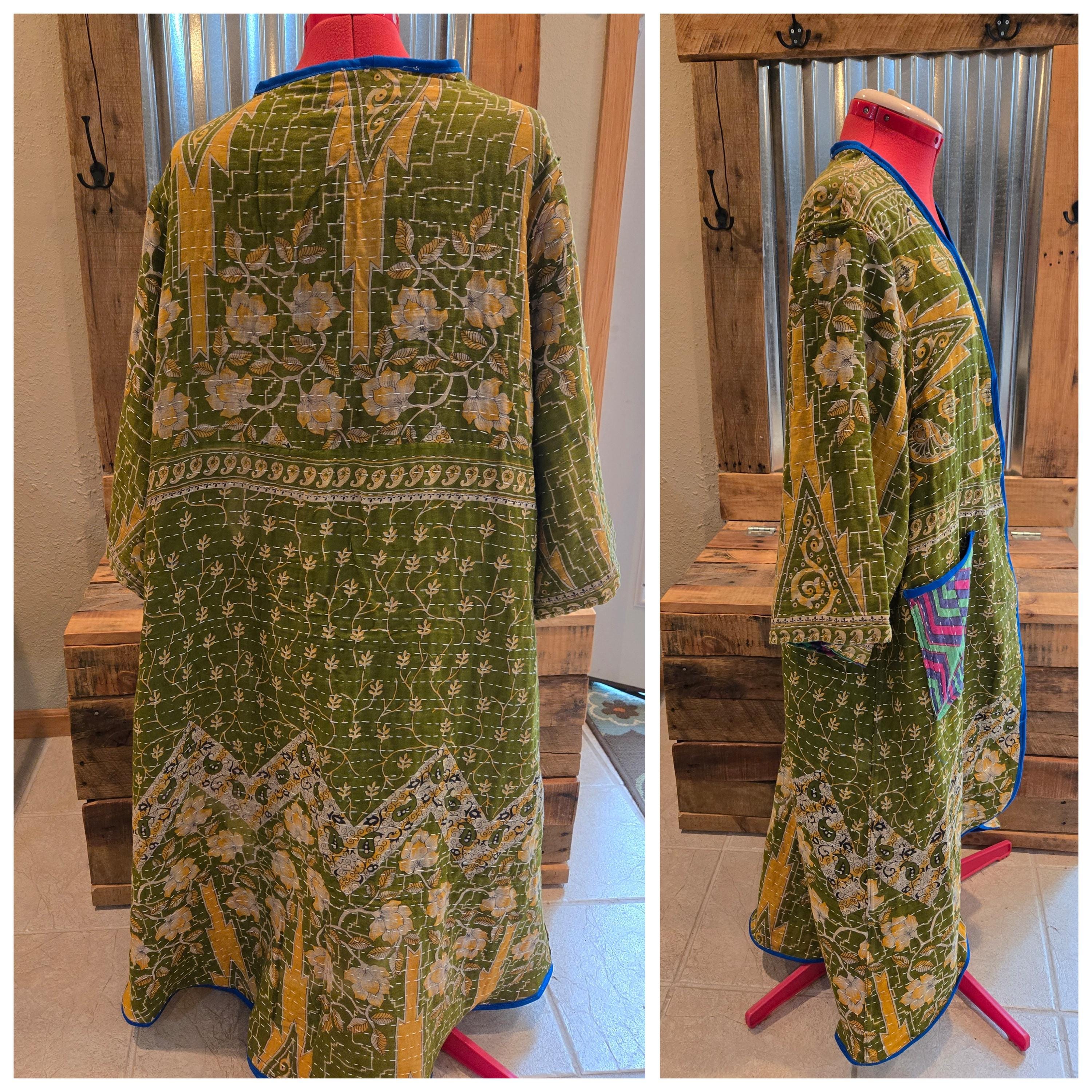 Upcycled Kantha Quilt Coat L-XL Reversible Curved Hem Don't Throw It ...