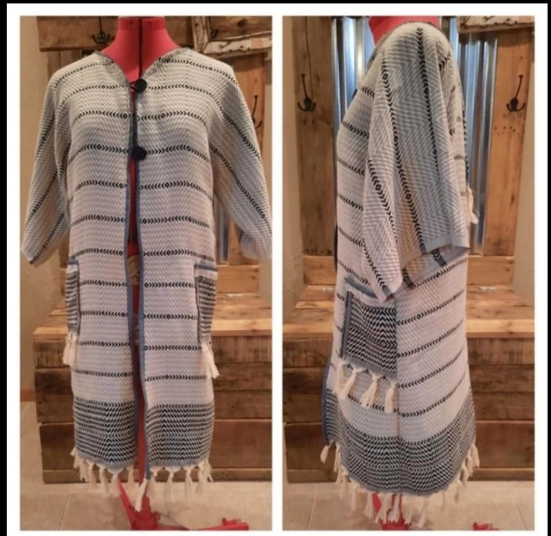Upcycled Turkish Blanket Coat S Grey Stripe Lightweight Duster Don't ...