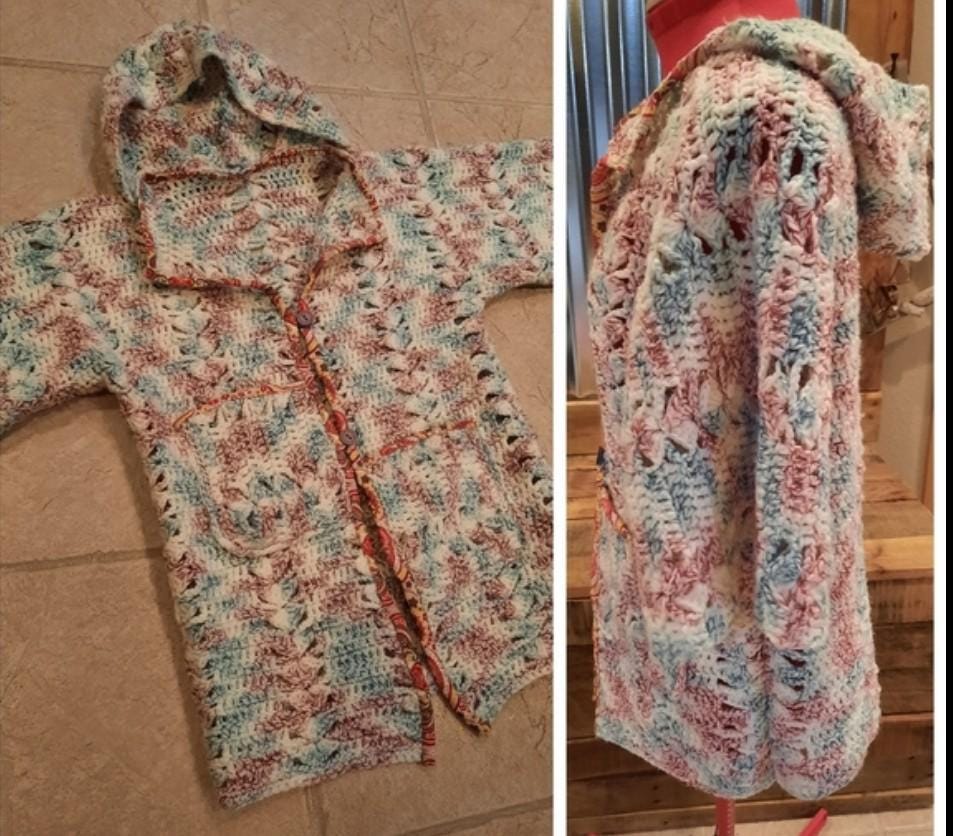 Upcycled Vtg Afghan Blanket Coat M Red White & Blue Handmade Don't ...