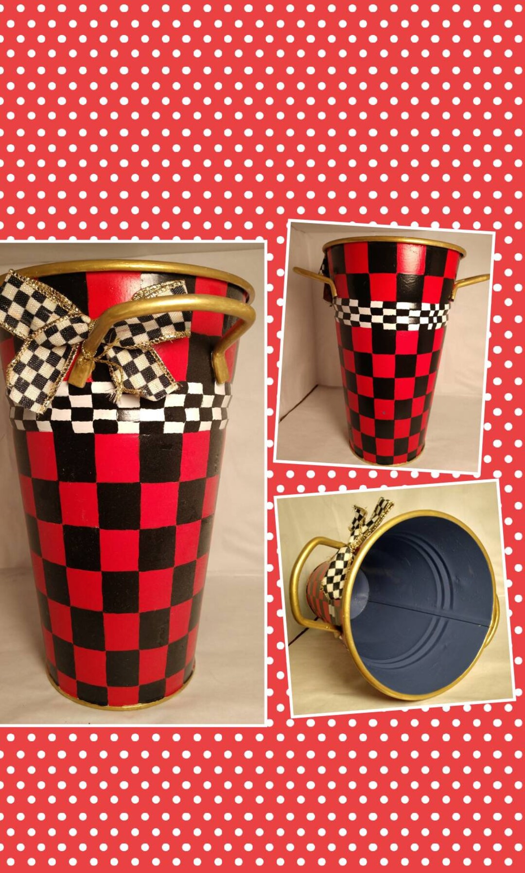Upcycled Buffalo Check Tall Metal Can Vase Hand Painted - Etsy