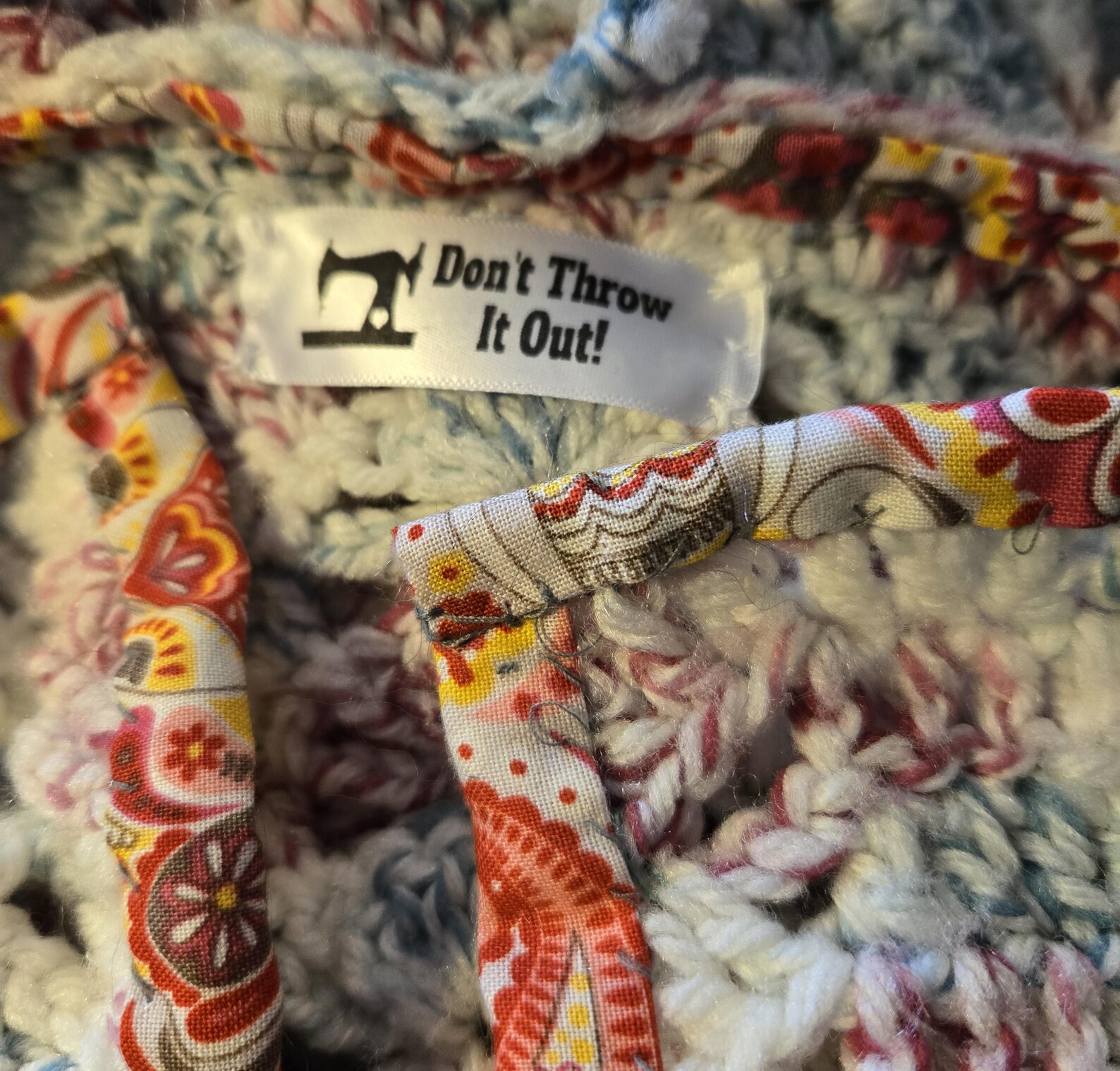 Upcycled Vtg Afghan Blanket Coat M Red White & Blue Handmade Don't ...