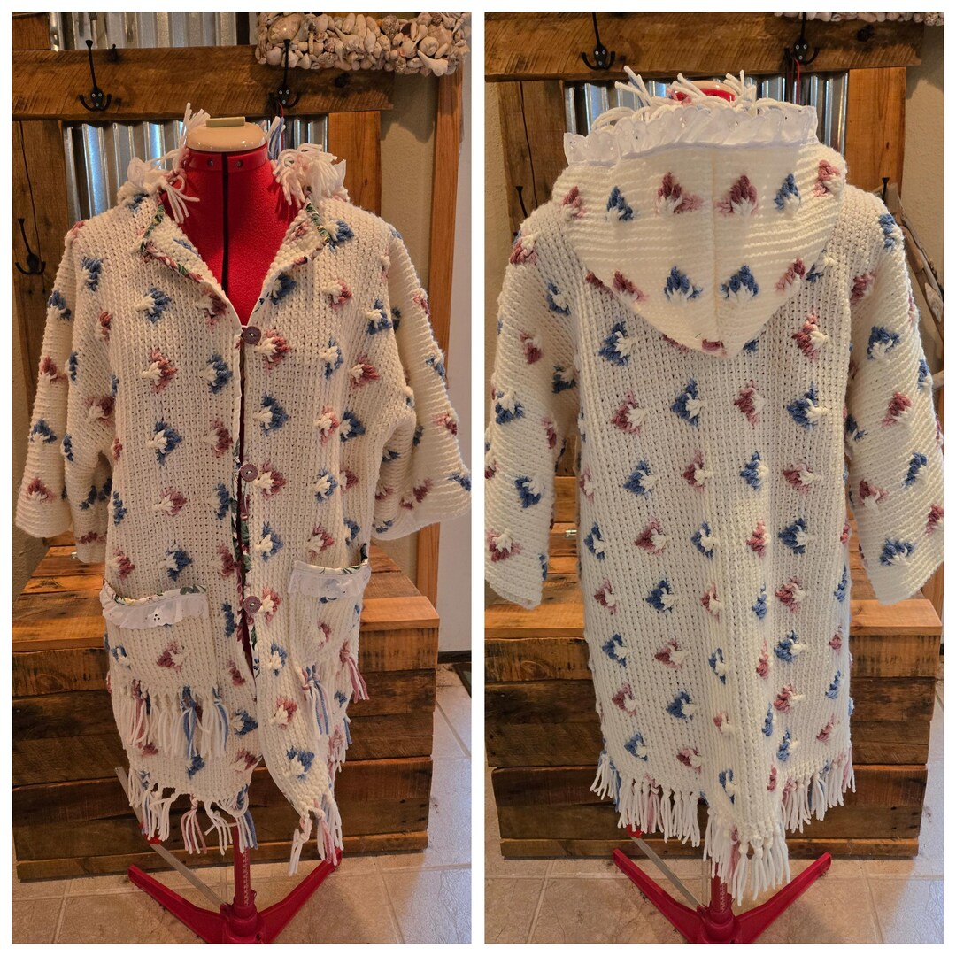 Upcycled White Afghan Blanket Coat M Handmade - Etsy