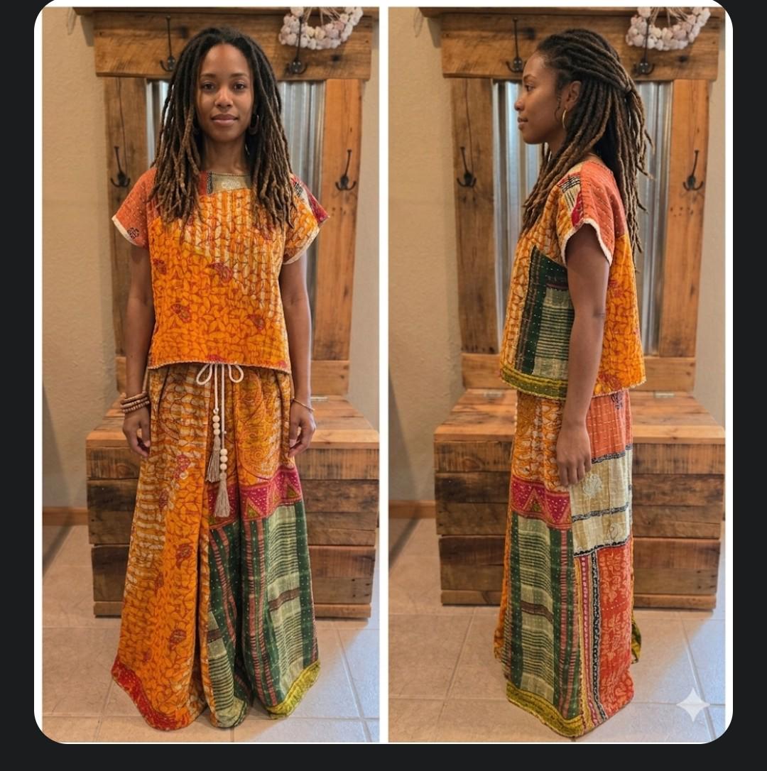 Upcycled Kantha Quilt Set Long Skirt & Top S-L Handmade Don't Throw It ...