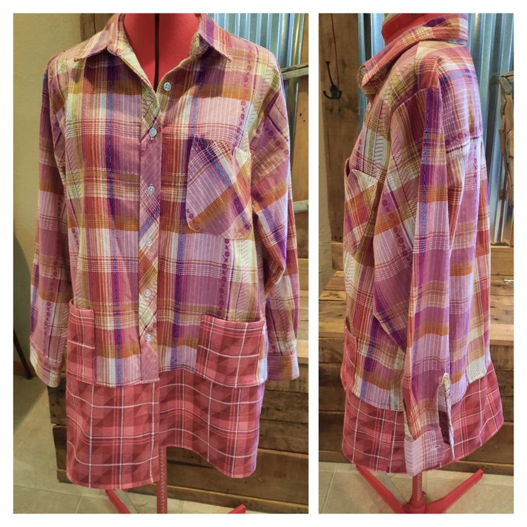Upcycled Pink Plaid Flannel Shirt Coat Sz L Shacket - Etsy