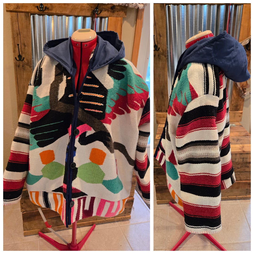 Upcycled Vtg Southwest Wool Blanket Jacket Sz 1-2XP Thunderbird & Snake ...