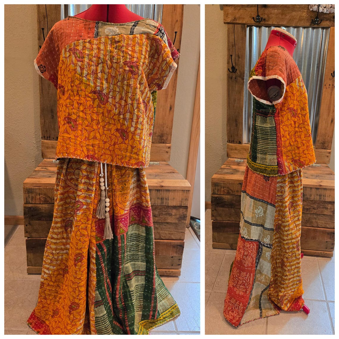 Upcycled Kantha Quilt Set Long Skirt & Top S-L Handmade Don't Throw It ...