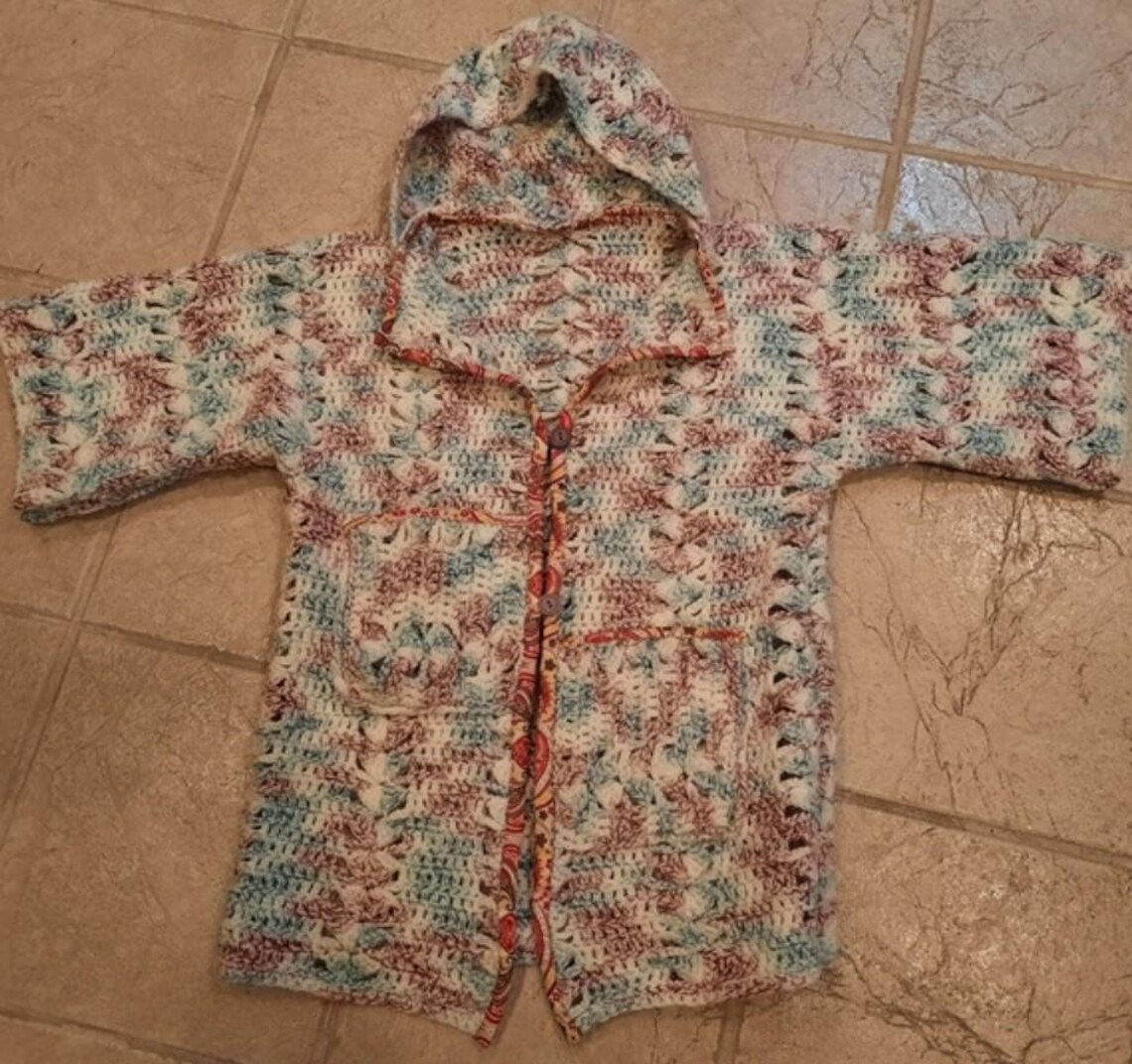 Upcycled Vtg Afghan Blanket Coat M Red White & Blue Handmade Don't ...
