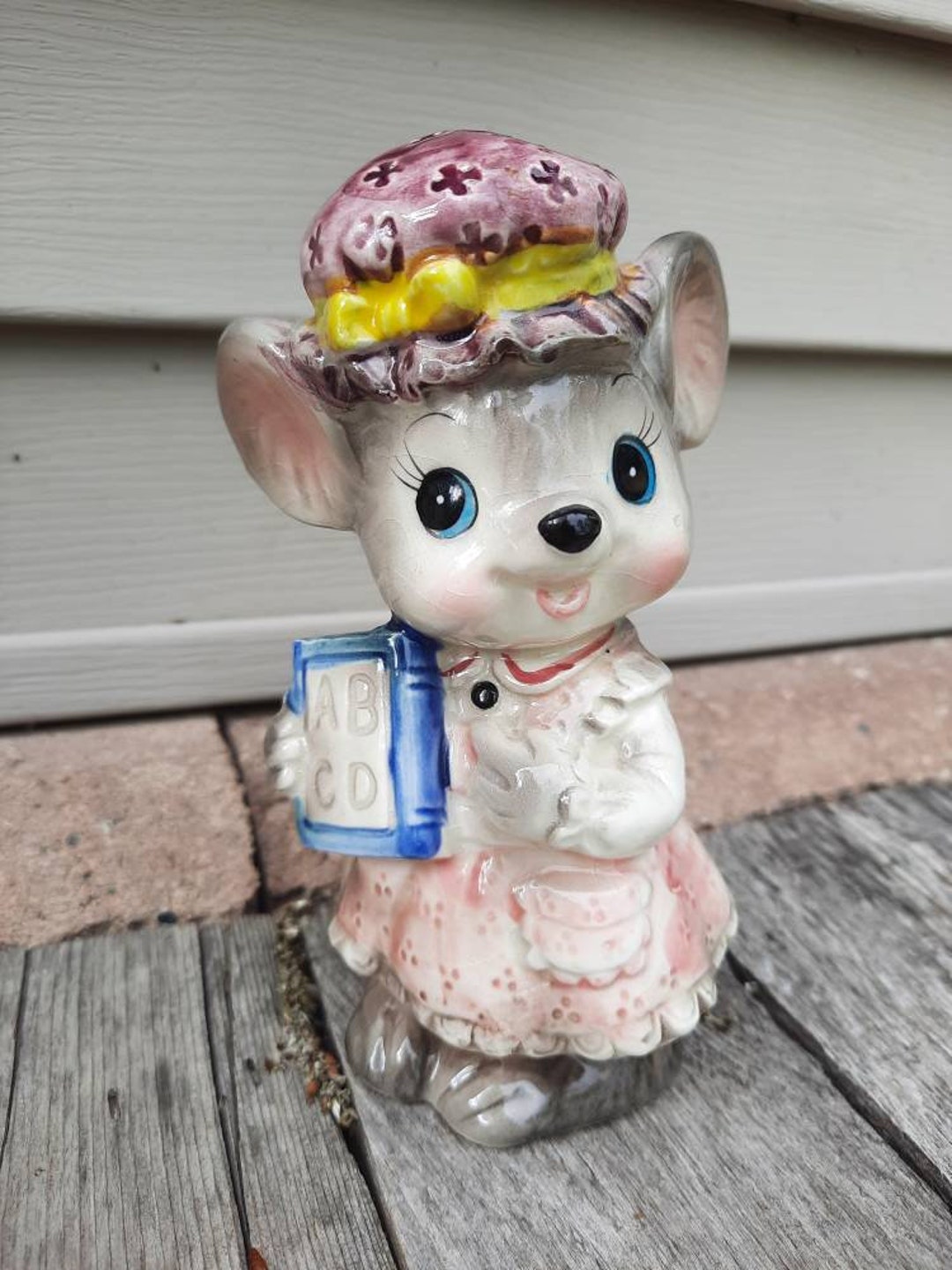 Vintage Porcelain Mouse Coin Bank Holding Book Nursery Rare - Etsy