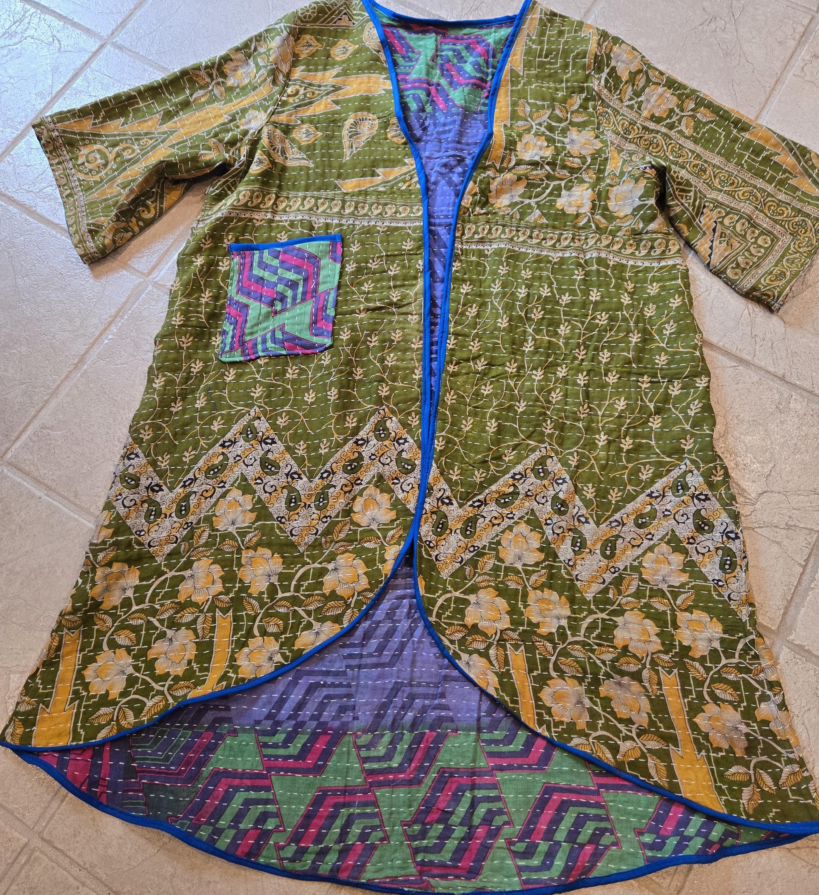 Upcycled Kantha Quilt Coat L-XL Reversible Curved Hem Don't Throw It ...