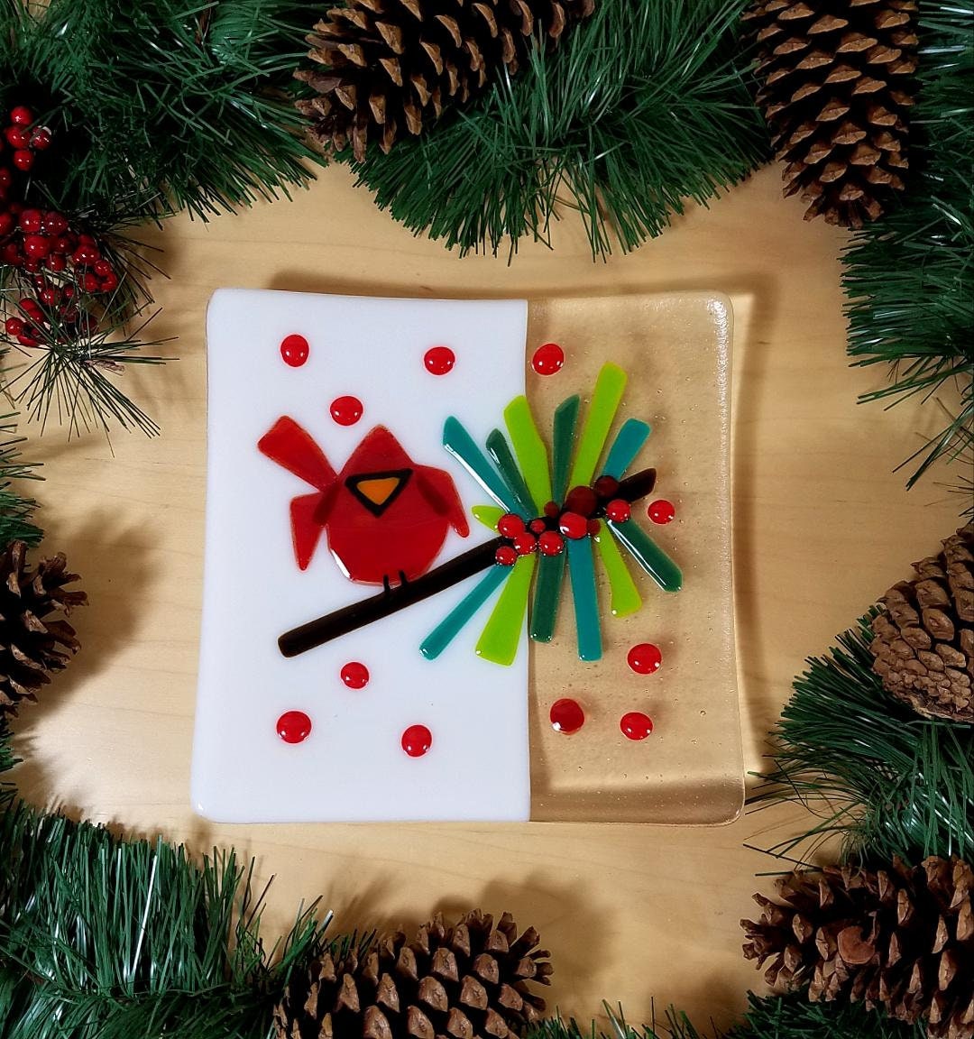 Christmas Cardinal Platter, Square Serving Platter, Candy Dish ...
