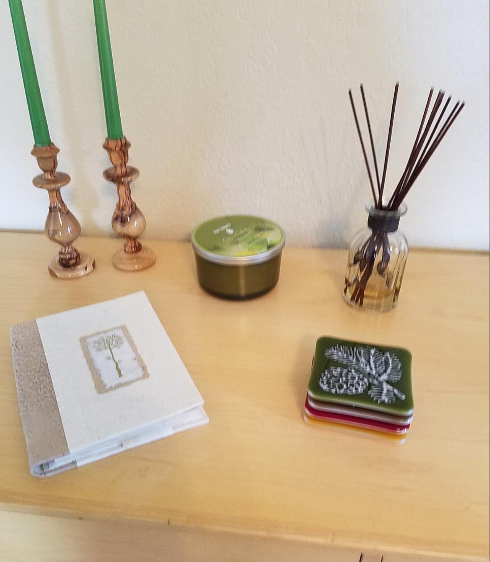 Fused Glass Coasters With Hand Drawn Pine Cone Design in White Enamel ...